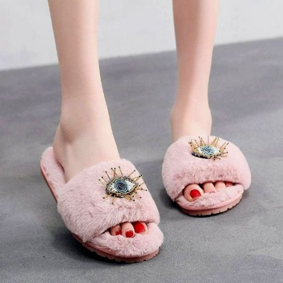 Shoes | Beaded Evil Eye Slippers Pink | Poshmark